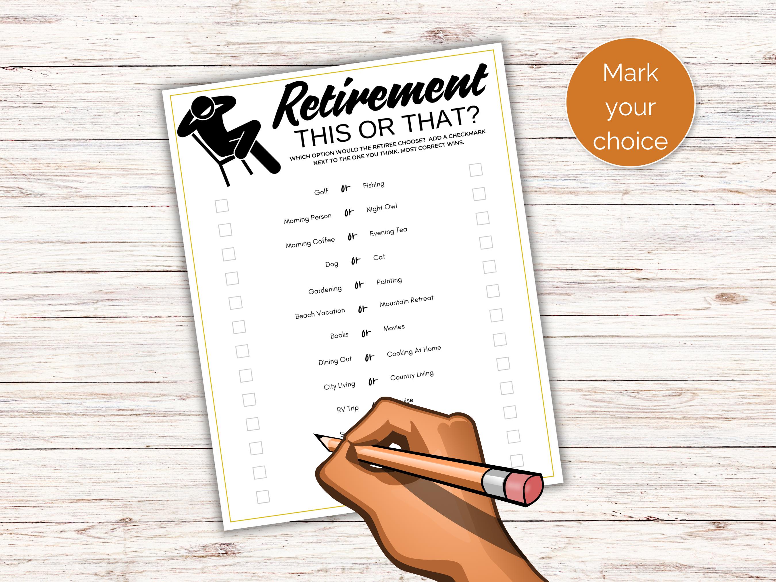 Retirement This or That Game, Printable Retirement Party Games, Fun ...