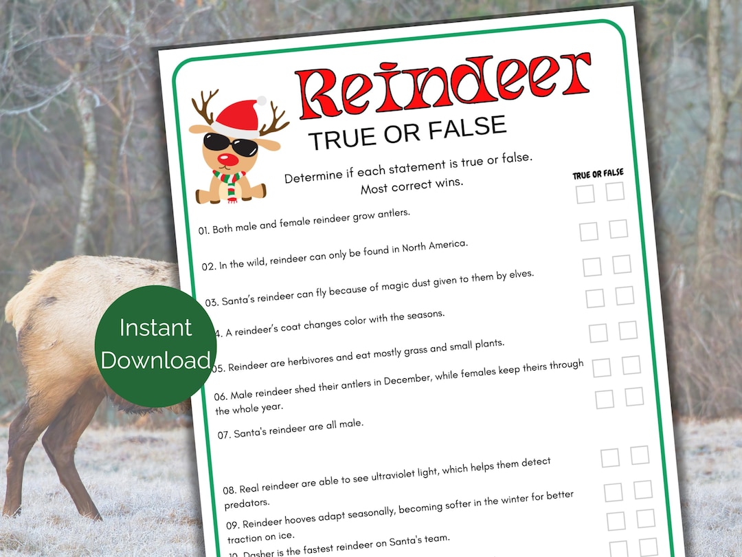 Reindeer True or False Game, Reindeer Trivia Game, Reindeer Quiz ...