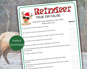 Reindeer True or False Game, Reindeer Trivia Game, Reindeer Quiz ...