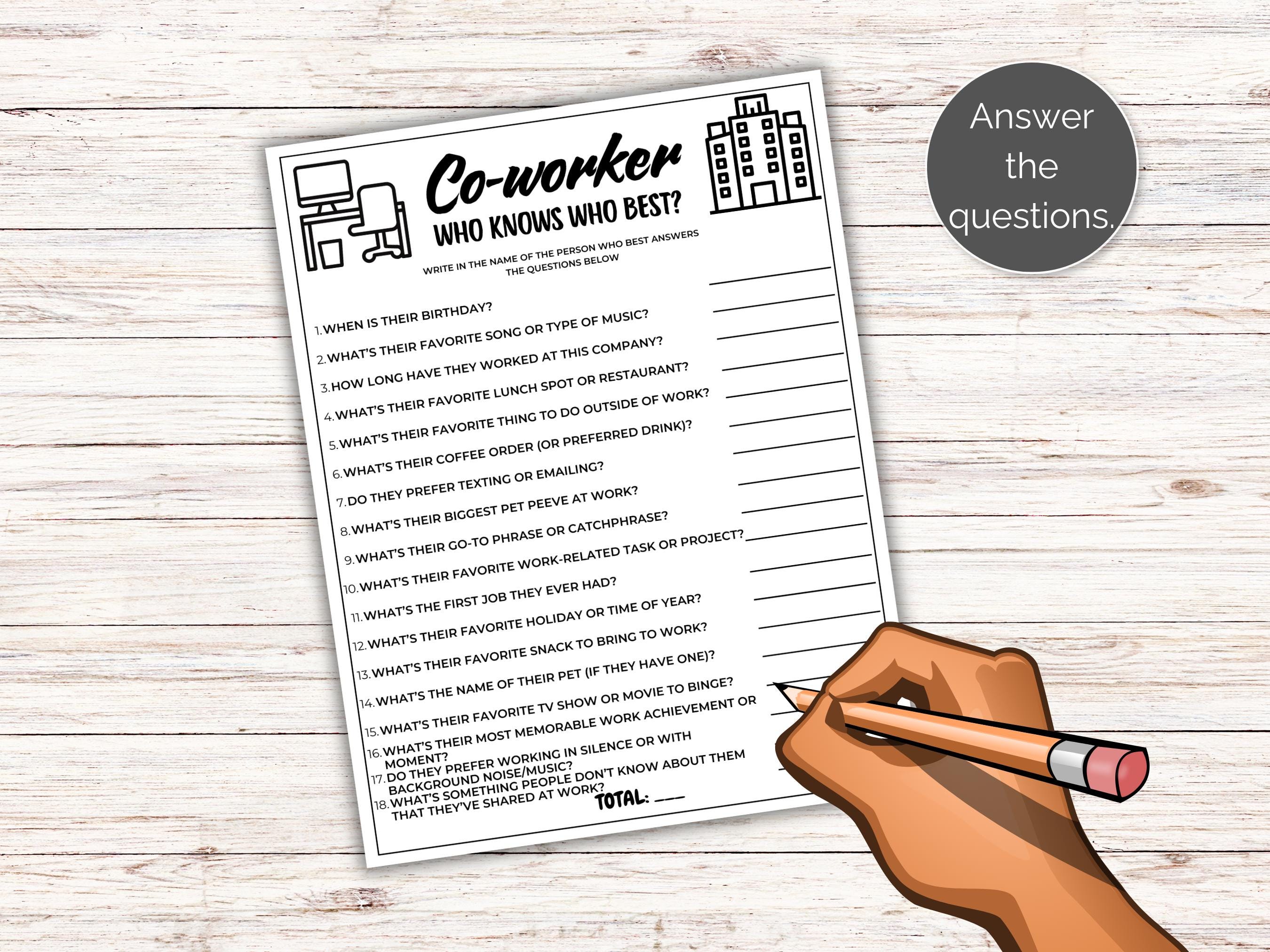 Who Knows the Coworker Best Game, Printable Office Party Games, How ...