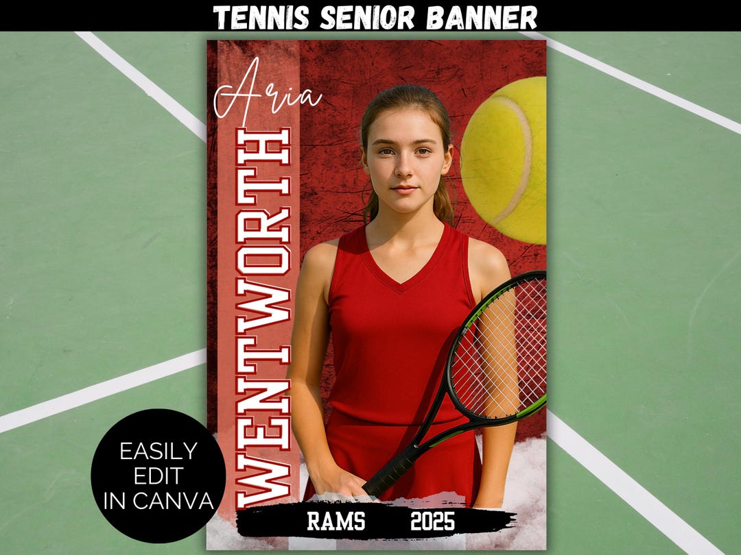 Editable Senior Tennis Banner Template, Custom Tennis Poster, Tennis ...