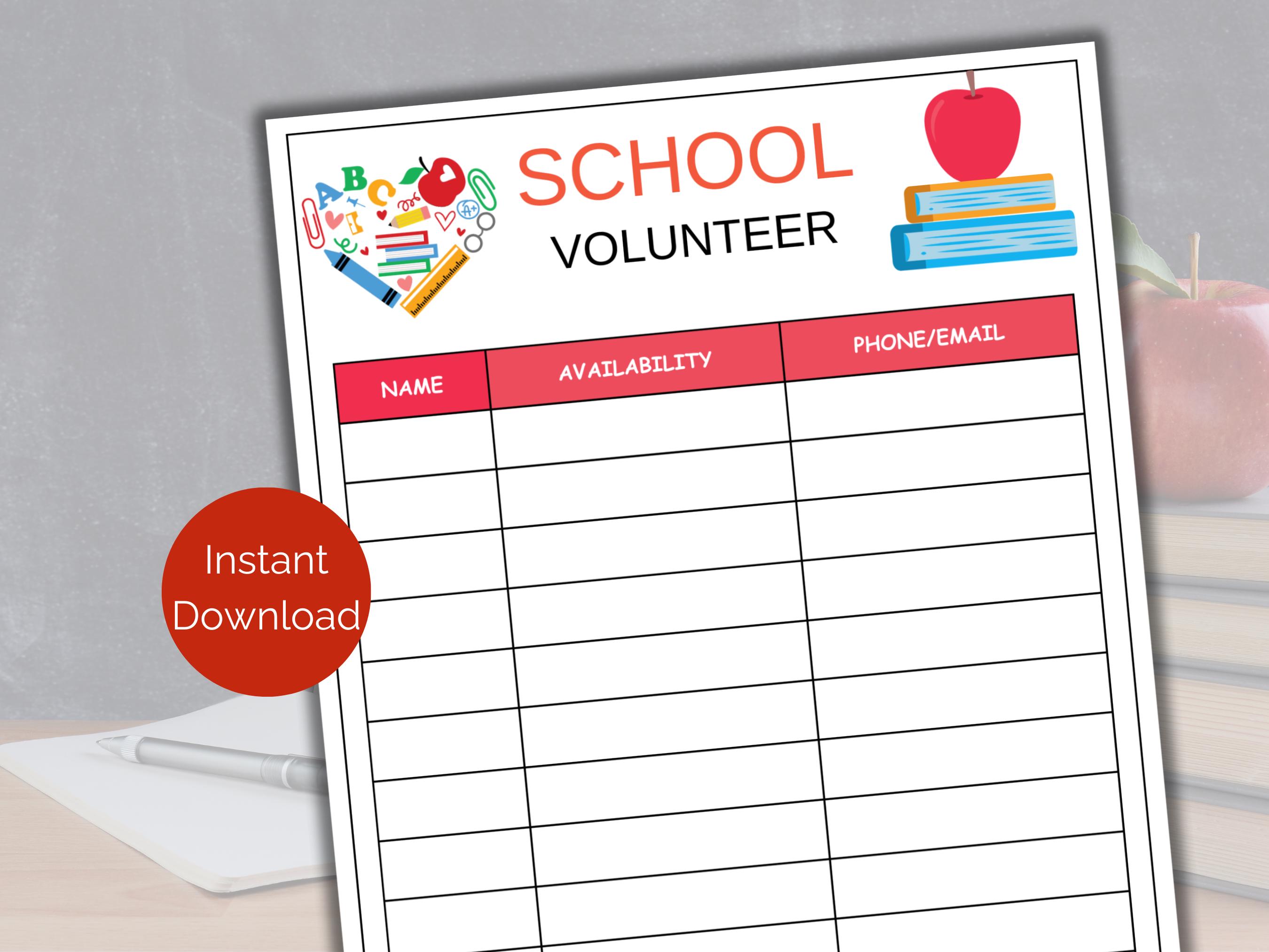 School Volunteer Sign up Sheet, Printable Room Parent Sign up Form ...