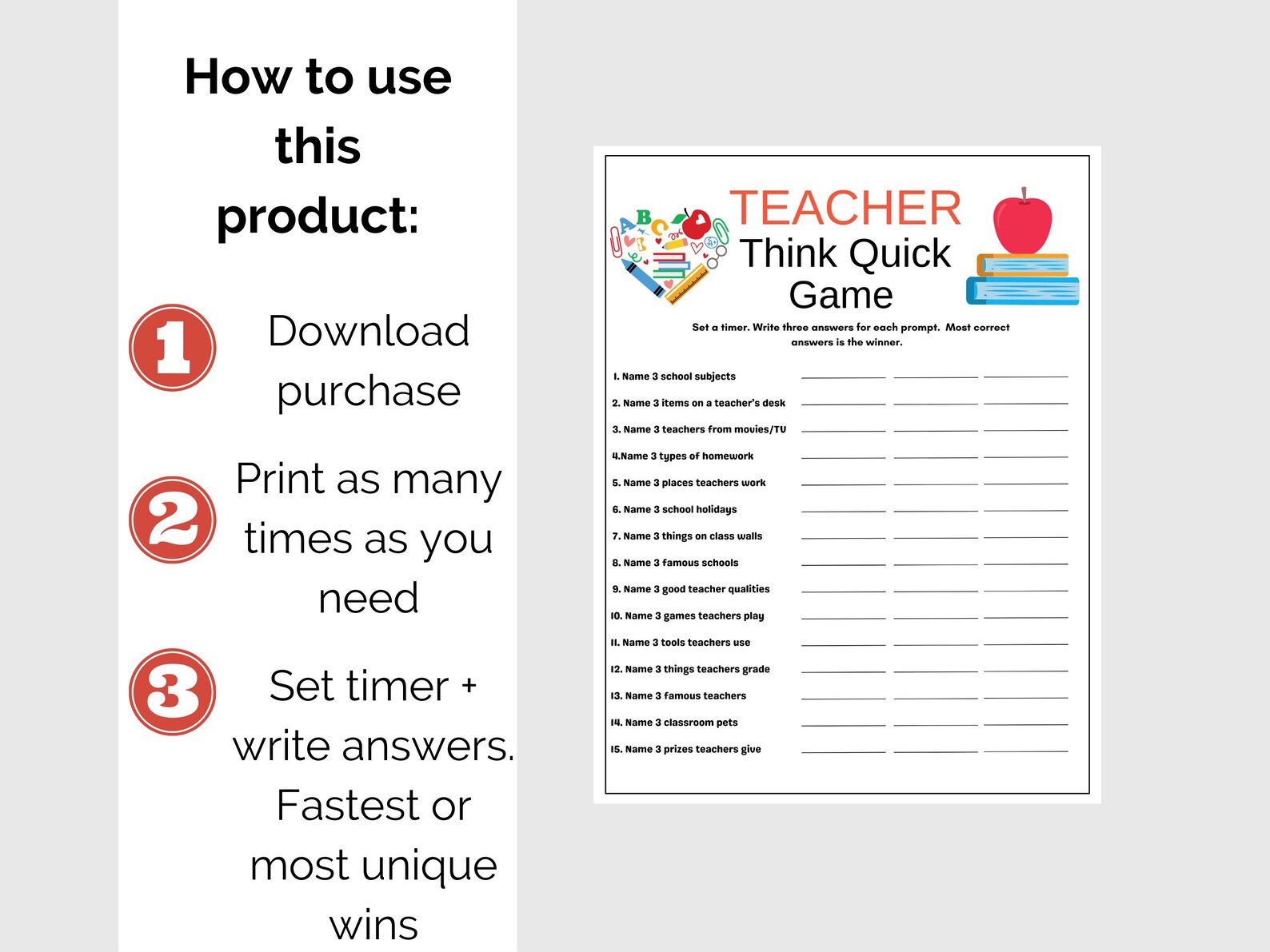 Teacher Think Quick, Teacher Appreciation Game, Teacher Retirement Game ...