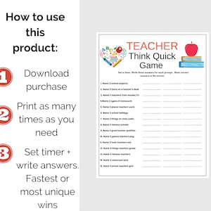 Teacher Think Quick, Teacher Appreciation Game, Teacher Retirement Game ...