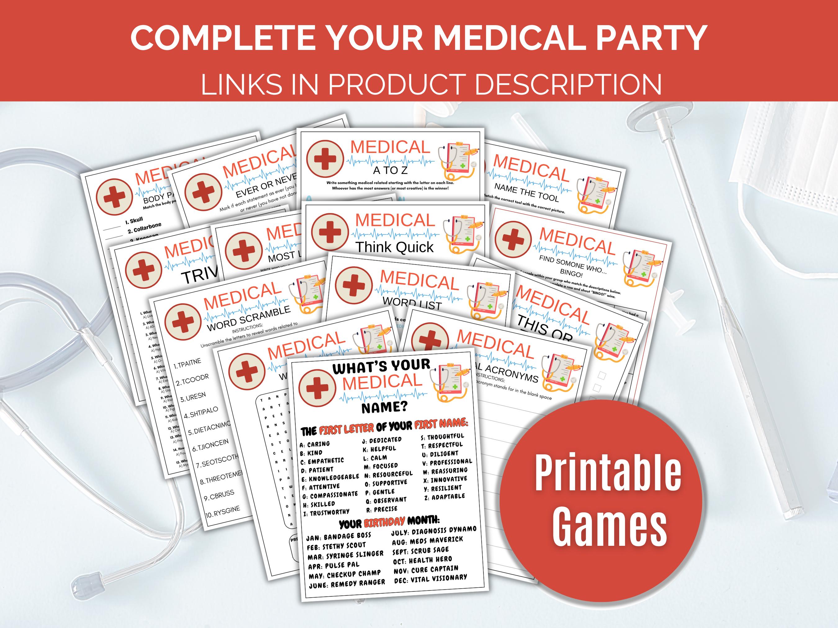 Hospital Scavenger Hunt, Printable Medical Scavenger Hunt, Nurse Party ...
