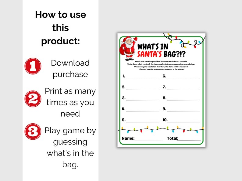 What's in Santa's Bag, What's in the Bag Christmas Game, Printable ...