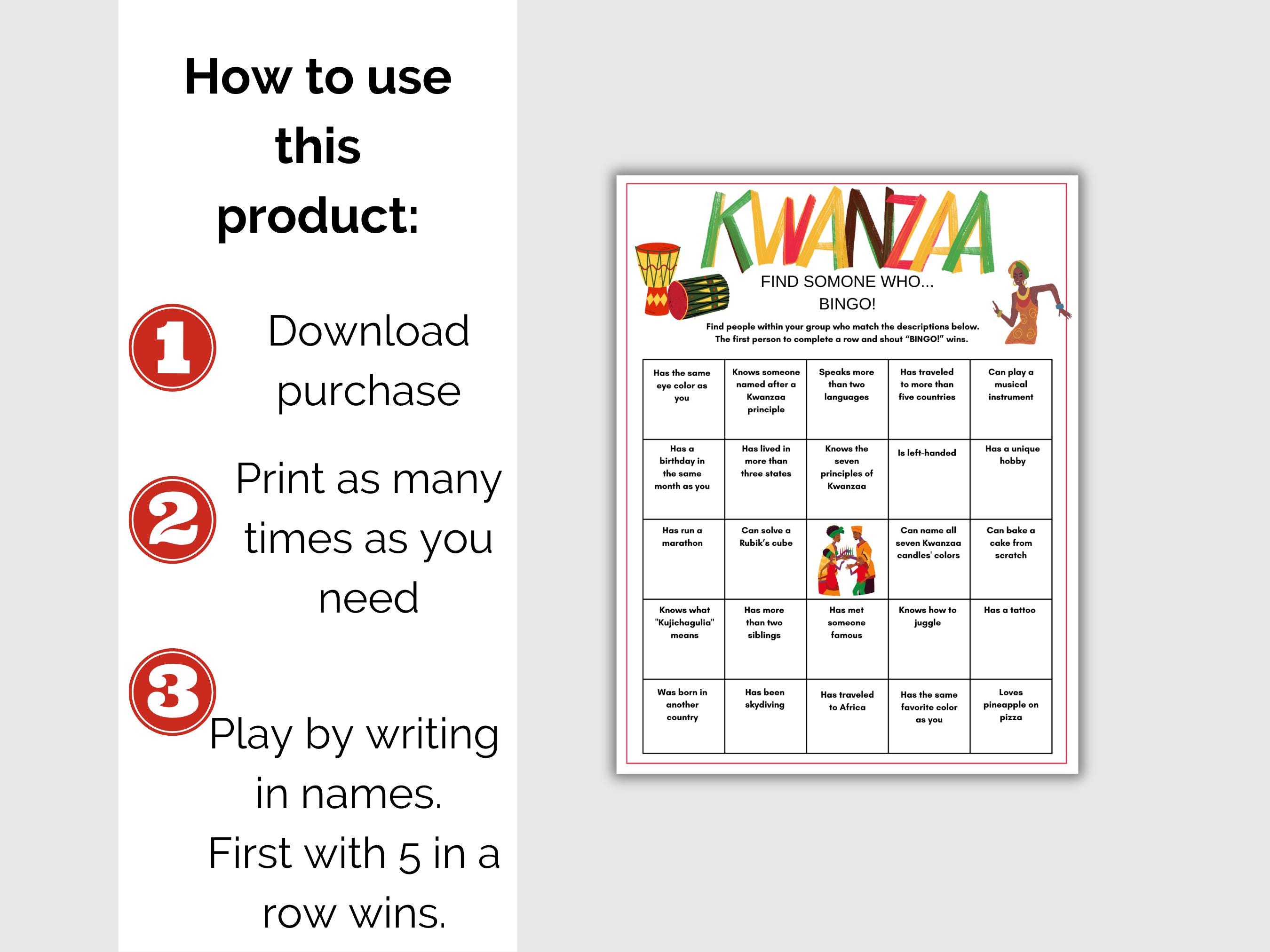 Kwanzaa Find Someone Who Game, Printable Kwanzaa Party Mix and Mingle ...