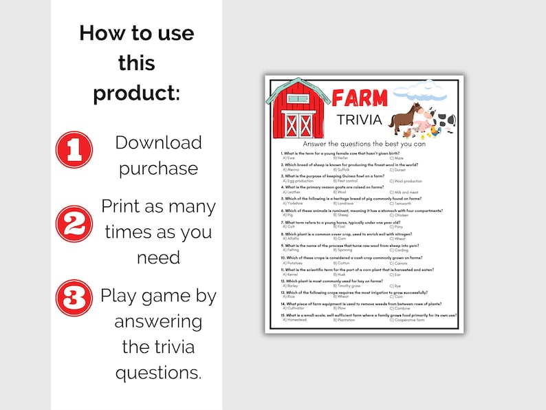 Farm Trivia Game, Printable Farm Trivia, Farm Quiz, Farming Printable ...