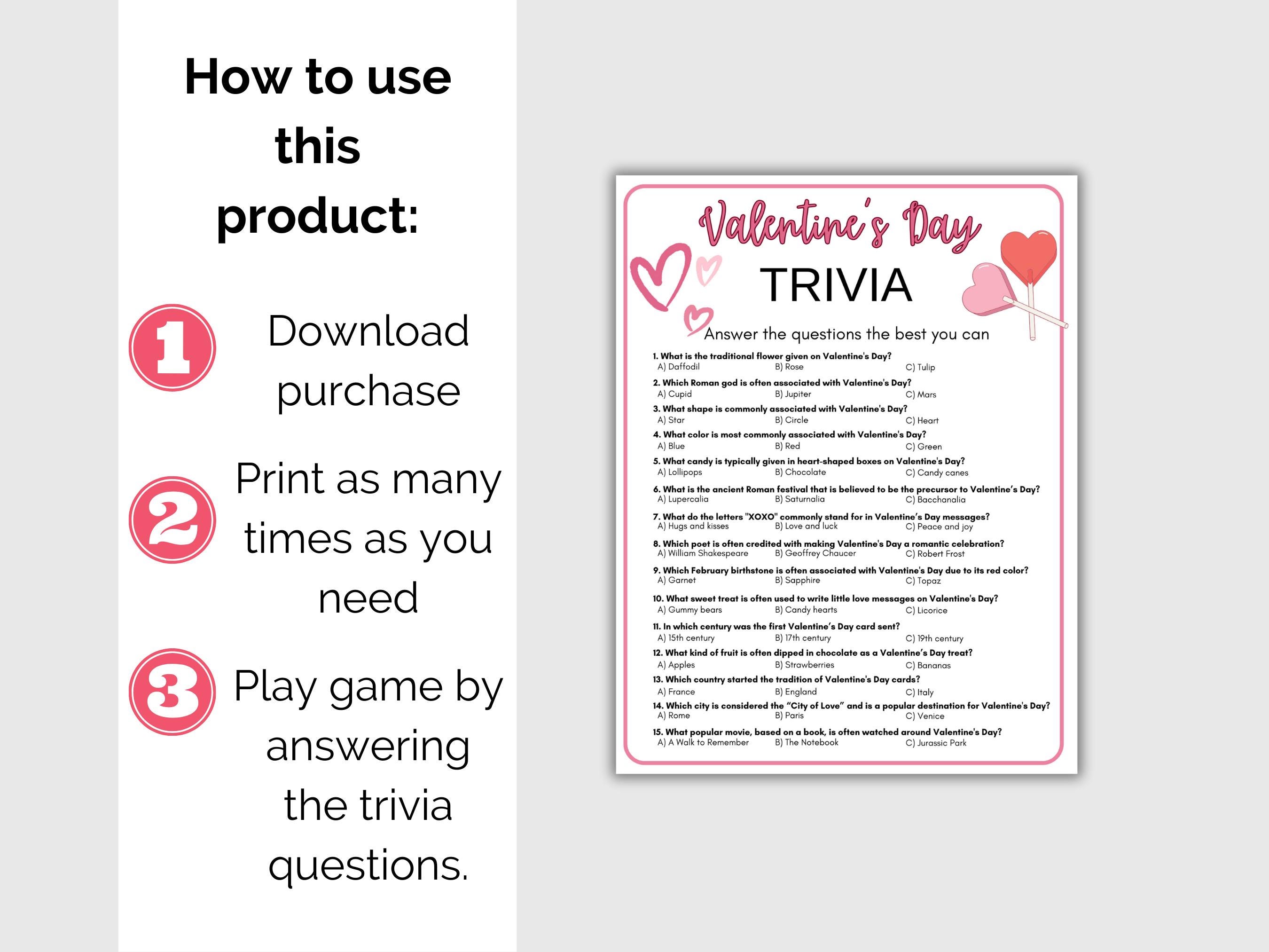 Valentines Day Trivia Game, Valentine Quiz, Valentine's Day Party ...