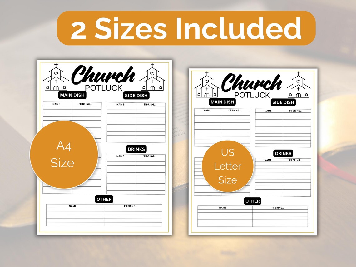 Church Potluck Sign up Sheet, Printable Church Party Potluck Sign up ...