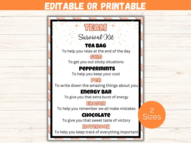Editable Team Survival Kit Gift Tags, Team Appreciation Survival Kit ...