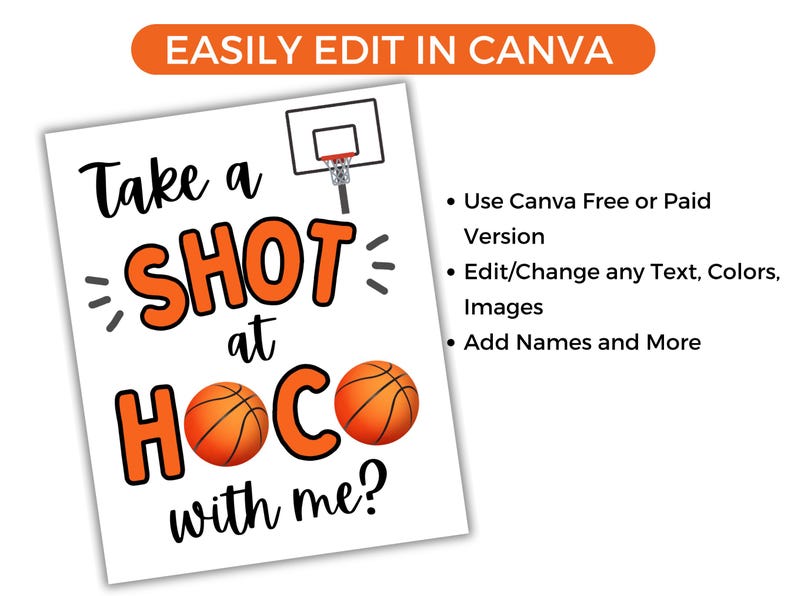 Editable Basketball Homecoming Proposal Sign, Printable HOCO Poster ...