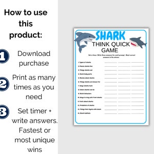 Shark Think Quick, Shark Birthday Party, Shark Party Game, Shark Week ...