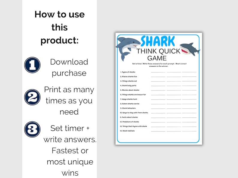 Shark Think Quick, Shark Birthday Party, Shark Party Game, Shark Week ...