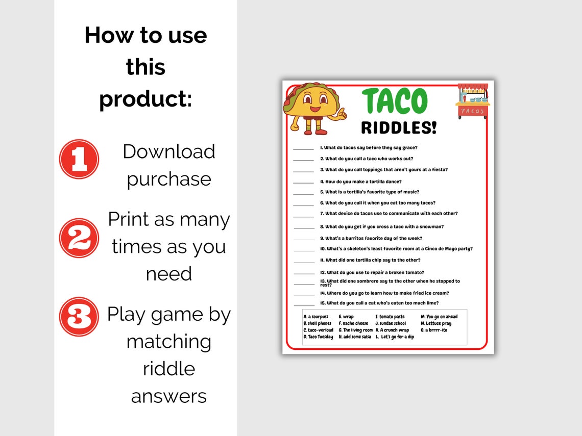 Taco Riddles, Taco Jokes, Taco Party Games, Cinco De Mayo Riddles ...