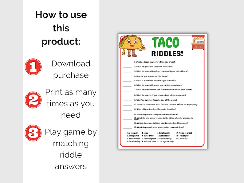 Taco Riddles, Taco Jokes, Taco Party Games, Cinco De Mayo Riddles ...
