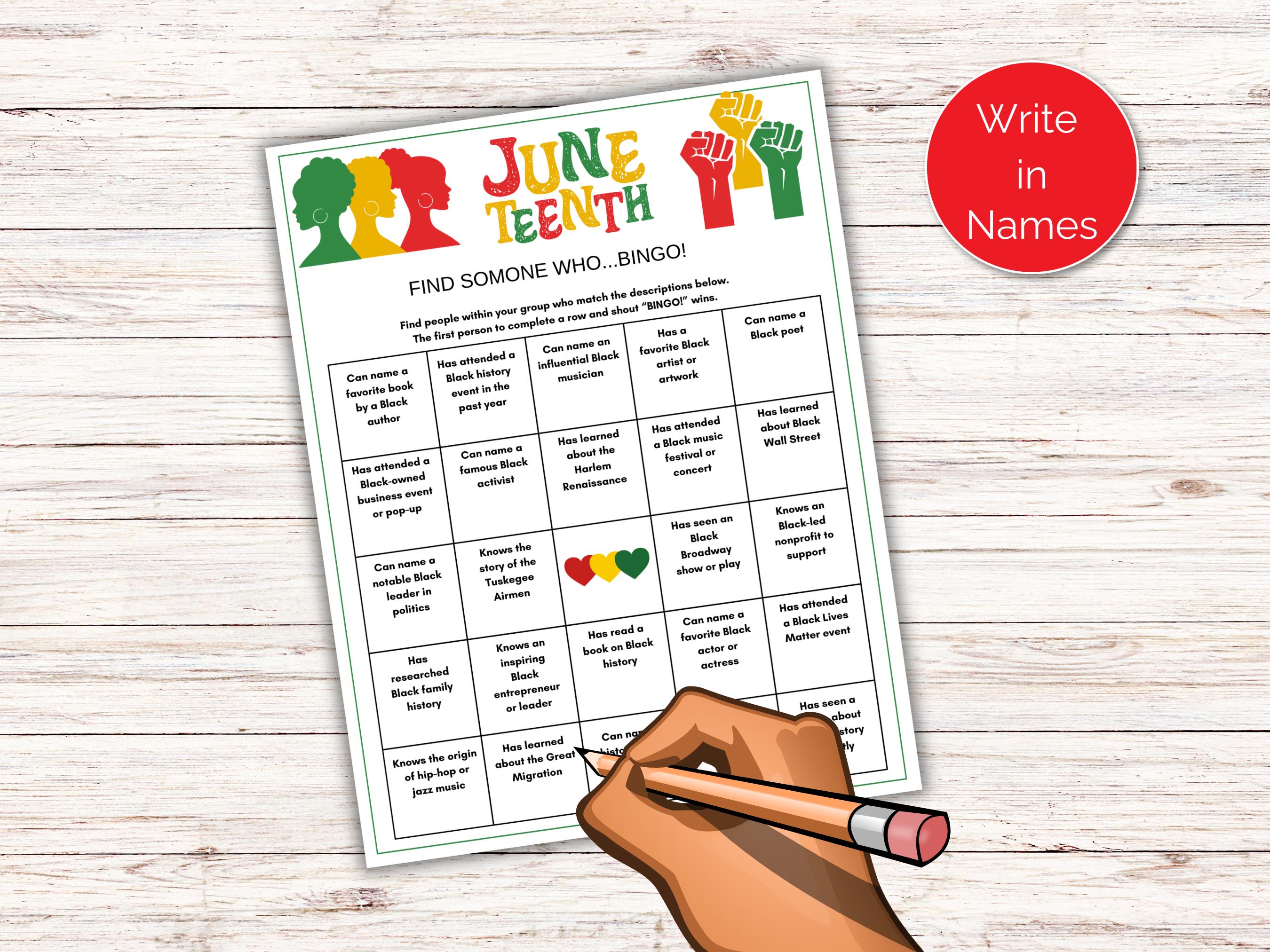 Juneteenth Find Someone Who Game, Juneteenth Party Mix and Mingle Bingo ...