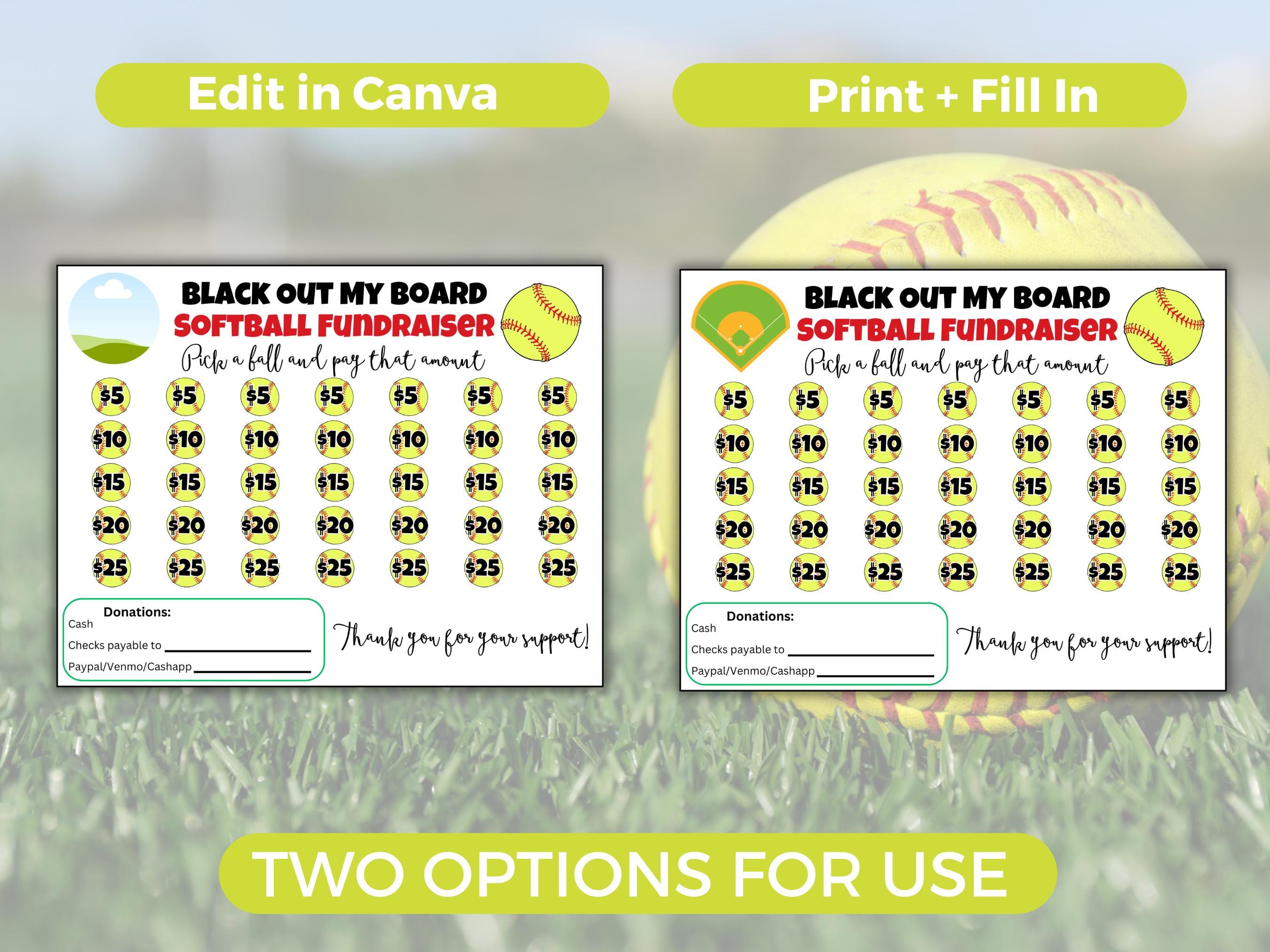 Editable Softball Black Out My Board Fundraiser, Softball Team ...