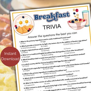 Breakfast Trivia Game, Printable Breakfast Trivia, Food Trivia, Cooking ...
