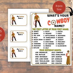 What's Your Cowboy Name Game + Name Tags, What's Your Cowgirl Name ...