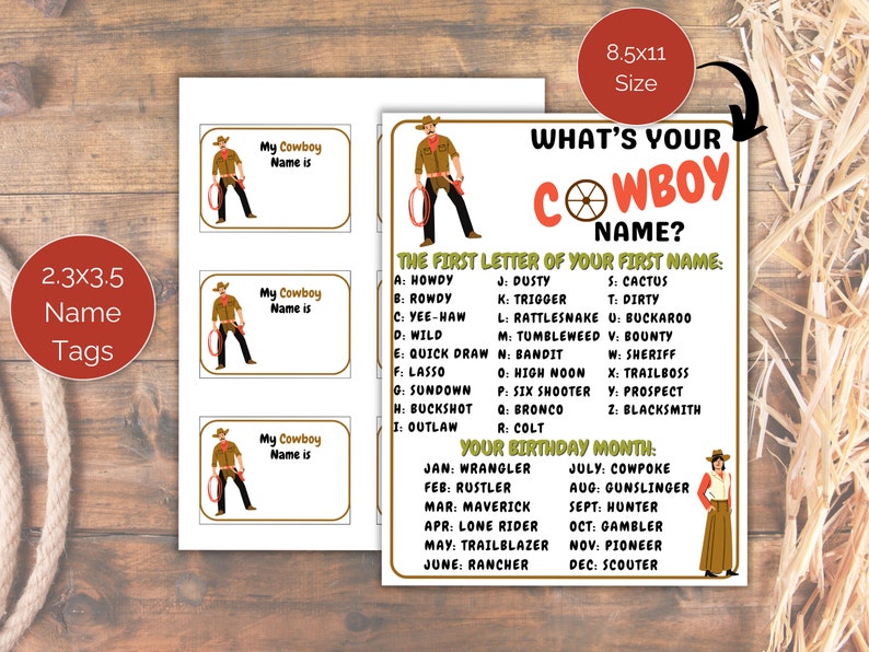 What's Your Cowboy Name Game + Name Tags, What's Your Cowgirl Name ...