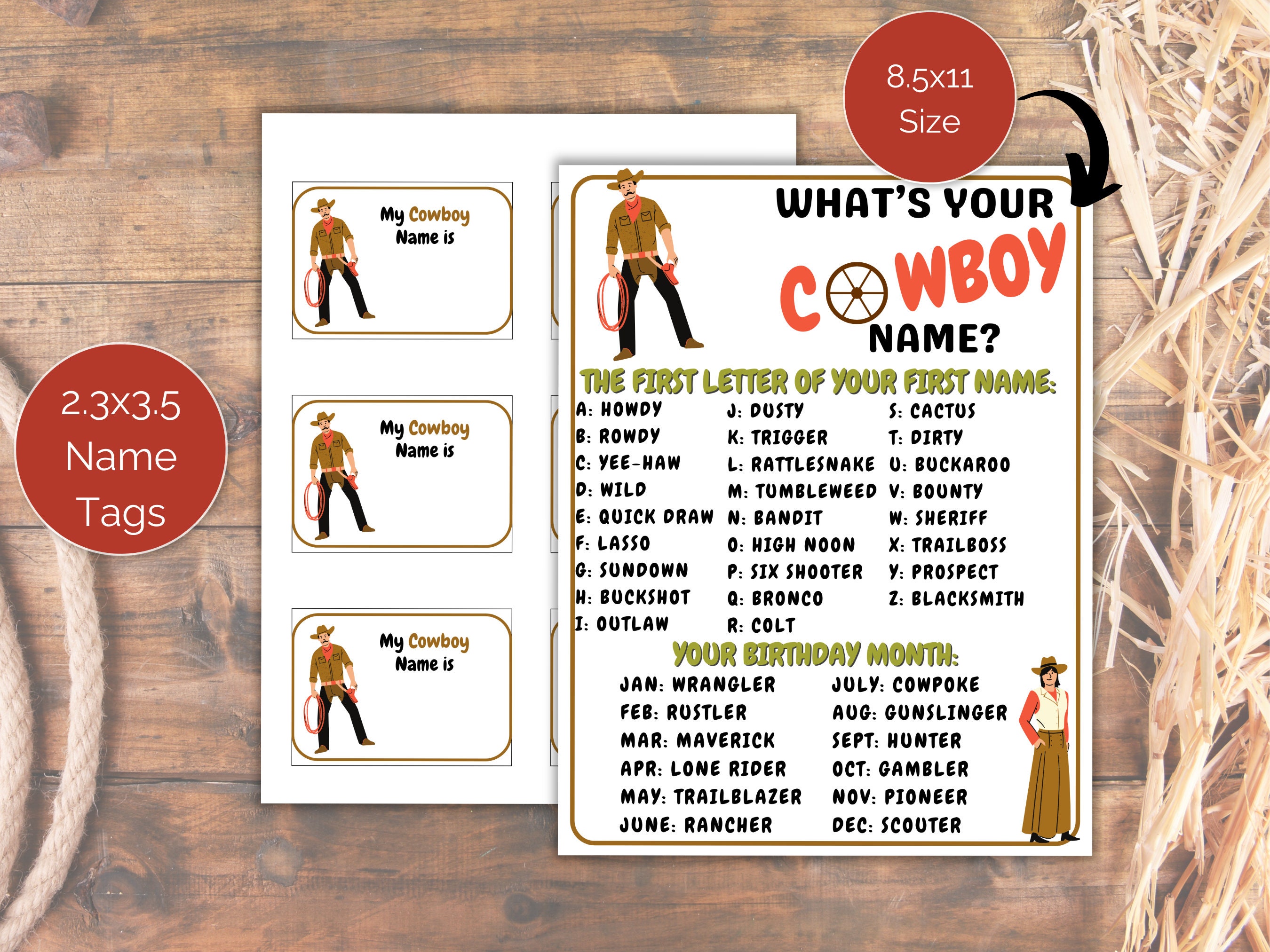 What's Your Cowboy Name Game + Name Tags, What's Your Cowgirl Name ...
