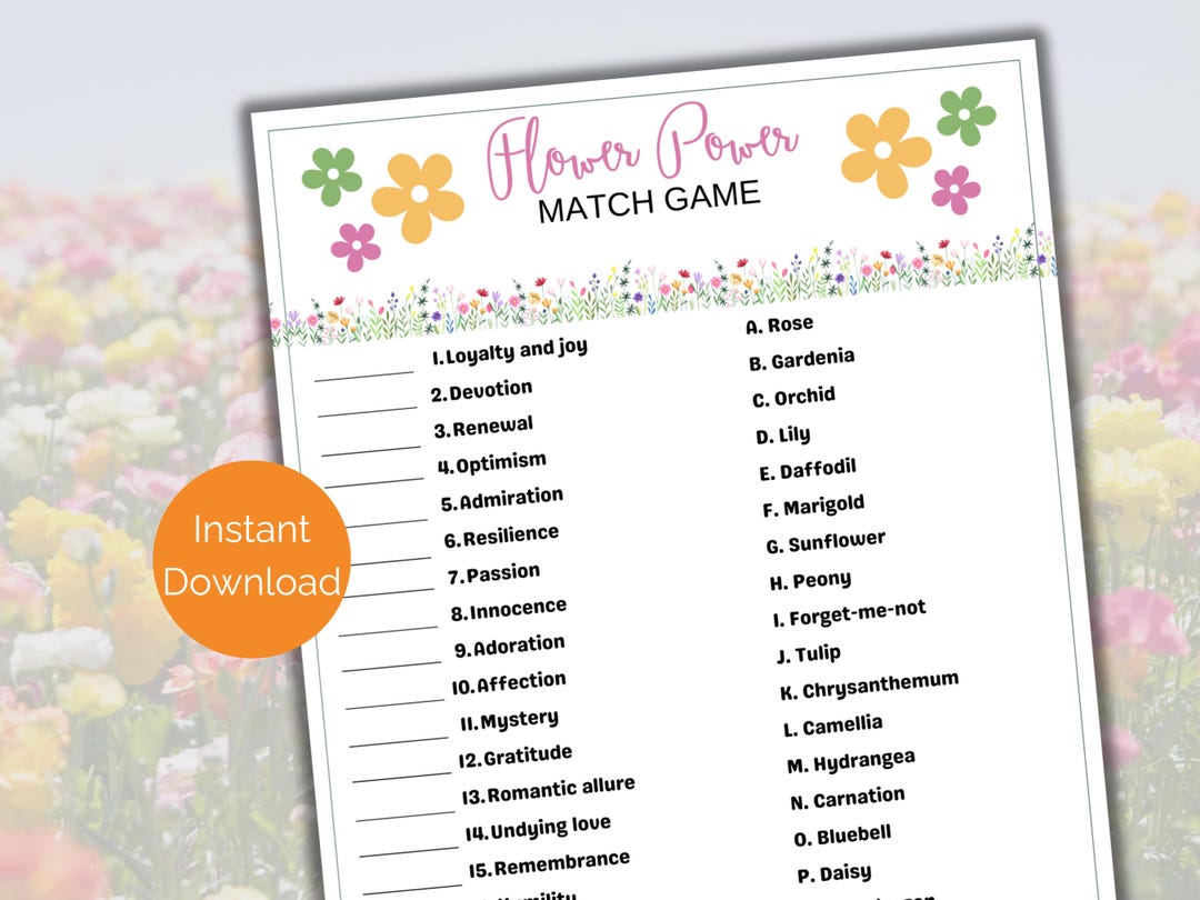 Flower Match up Game, Printable Flower Trivia Game, Flower Quiz, Spring ...