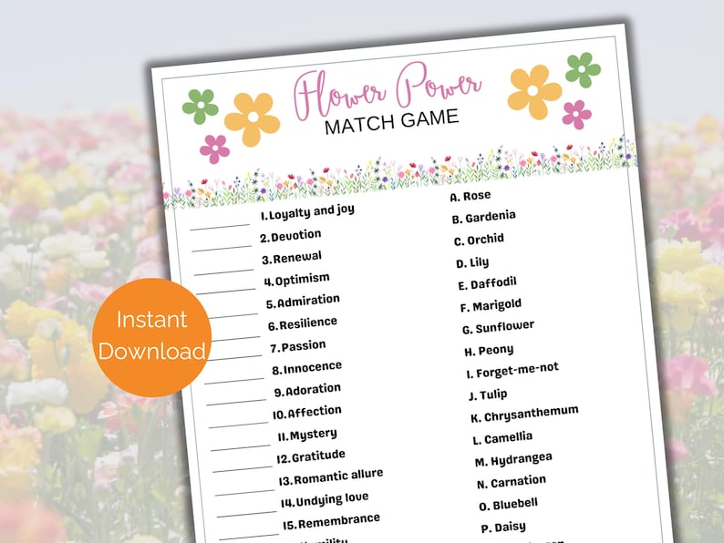 Flower Match up Game, Printable Flower Trivia Game, Flower Quiz, Spring ...