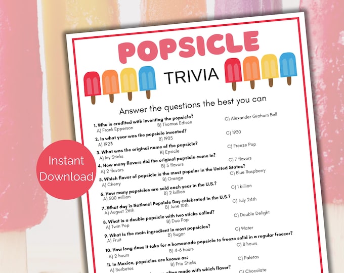 Popsicle Trivia Game, Popsicle Party Game, Popsicle Quiz, Popsicle ...