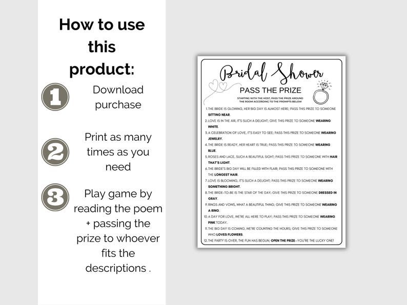 Bridal Shower Pass the Prize, Printable Bridal Pass the Parcel Game ...