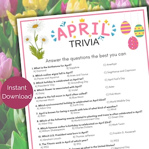 April Trivia Game, April Quiz, Printable April Games for Kids and ...