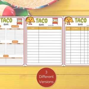 Taco Bar Sign up Sheet, Printable Mexican Fiesta Potluck Party Signup ...