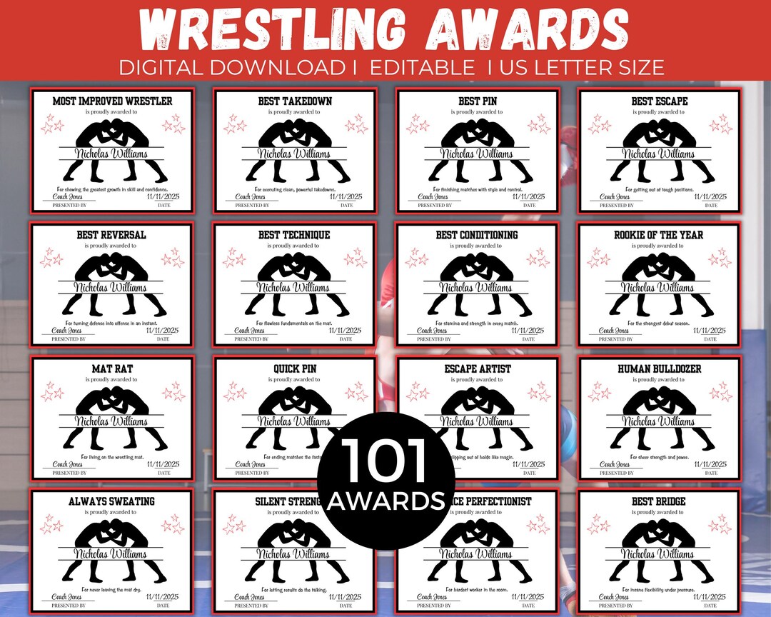 Editable Wrestling Award Certificates, 101 Printable End of Season ...