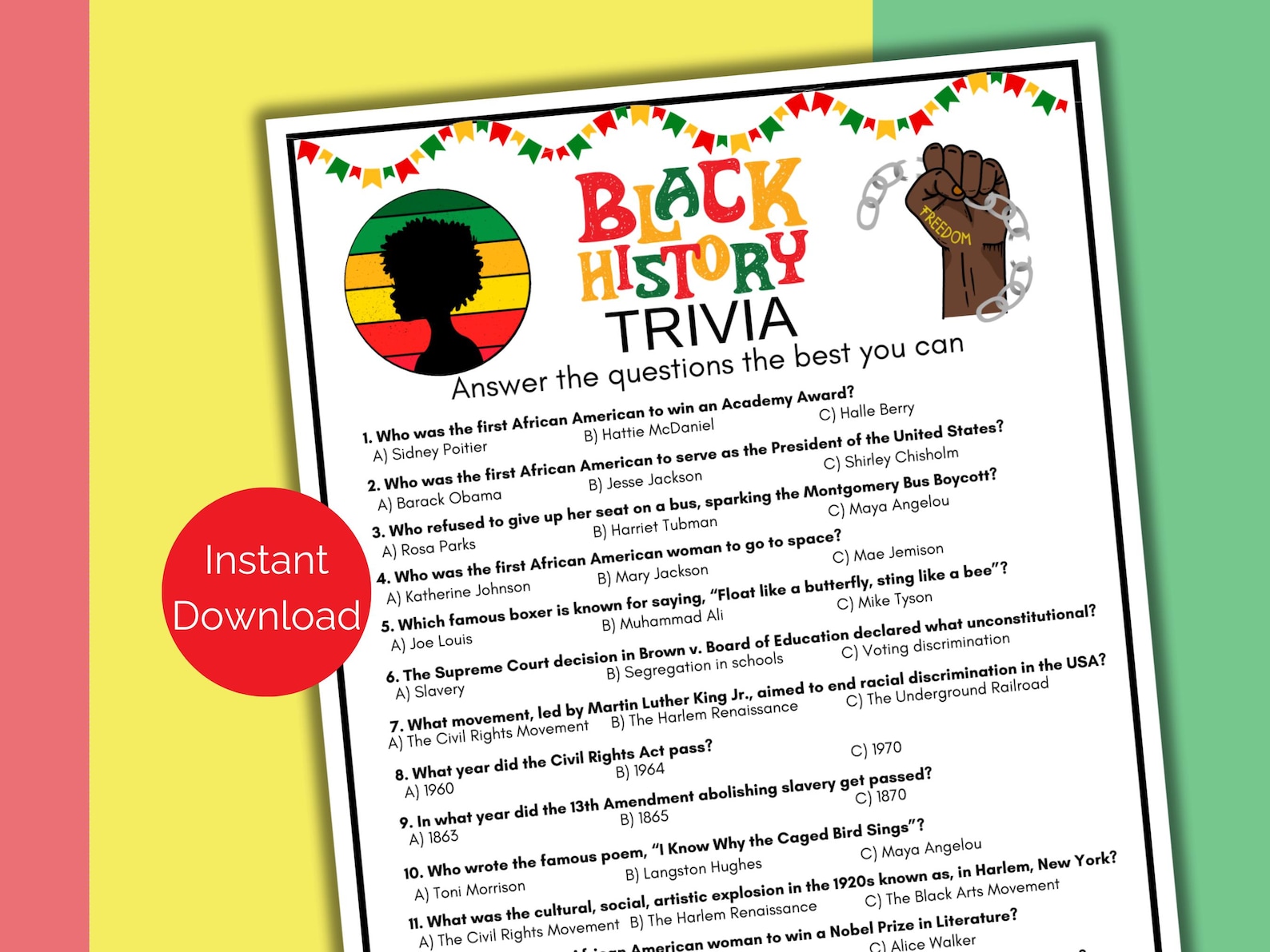 Black History Month Trivia Game, Black History Quiz, Printable Black ...