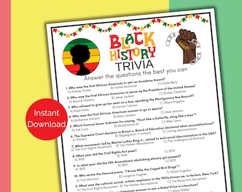 Black History Trivia Game, Printable Black History Month Game, Black ...