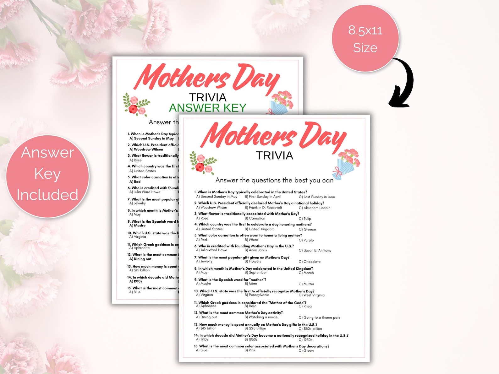 Mothers Day Trivia Game, Printable Mothers Day Quiz, Mothers Day Party ...