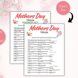 Mothers Day Trivia Game, Printable Mothers Day Quiz, Mothers Day Party ...