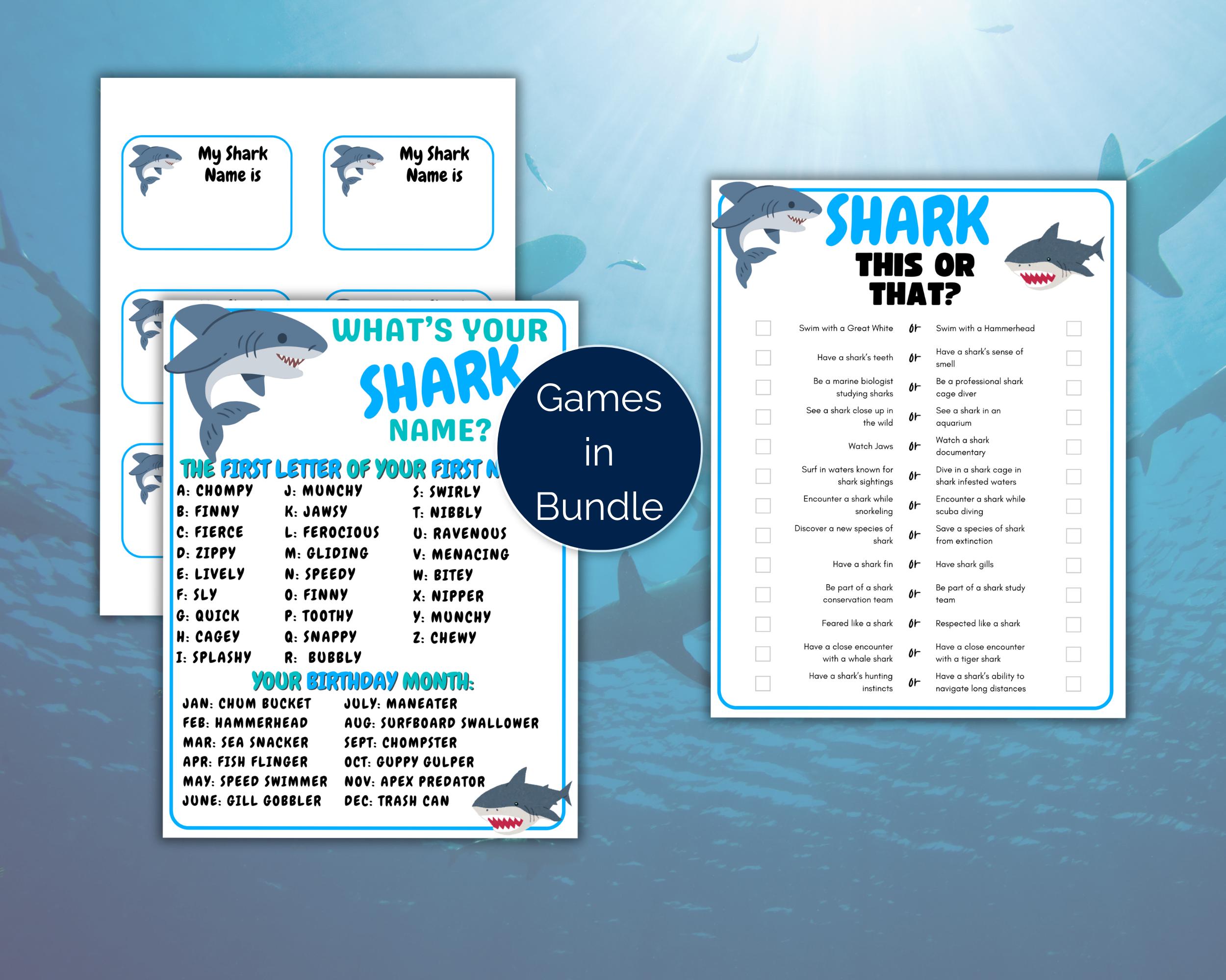 Shark Games Bundle, Shark Week Games, Shark Birthday Party Activity ...
