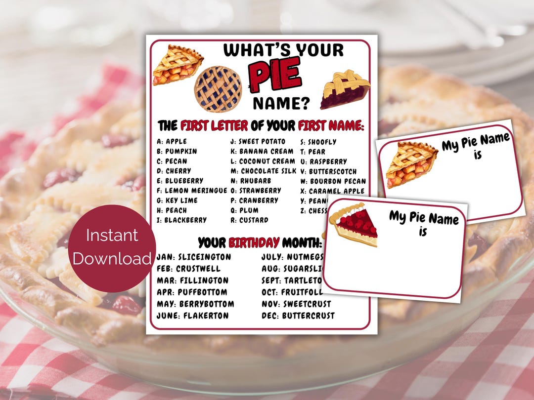 What's Your Pie Name Game + Name Tags, Pi Day Game, Pie Holiday Party ...