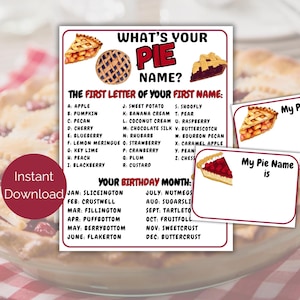 What's Your Pie Name Game + Name Tags, Pi Day Game, Pie Holiday Party ...