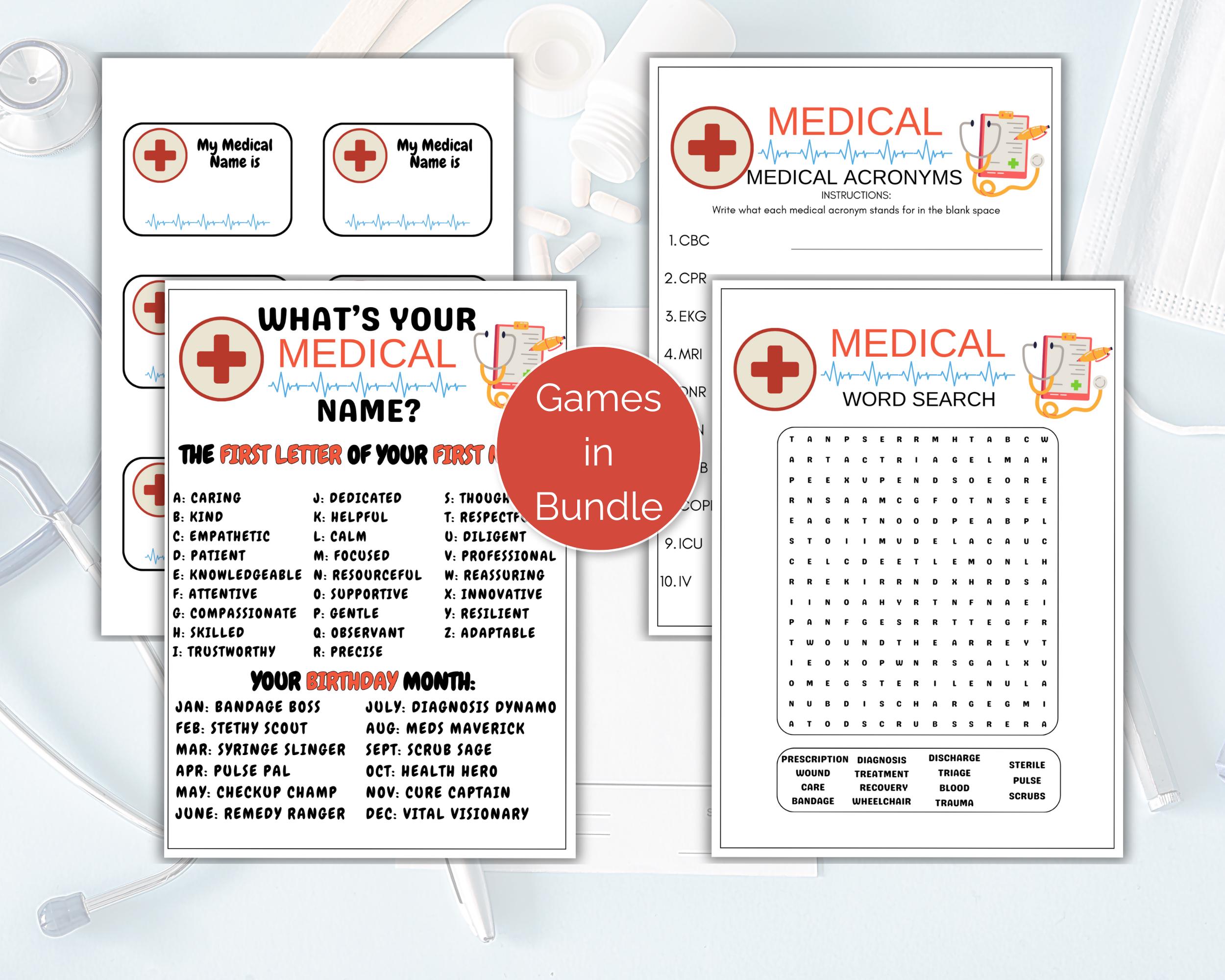 Medical Game Bundle, 15 Printable Medical Games, Nursing Games ...