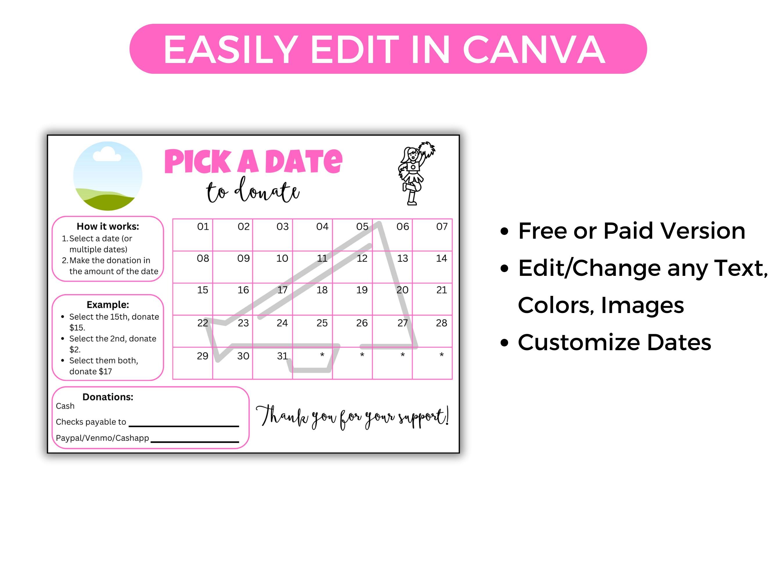 Editable Cheer Pick A Date, Cheerleading Fundraiser Calendar, Cheer ...