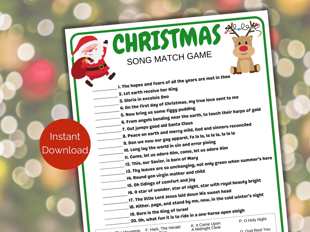 Christmas Carol Match Game, Printable Christmas Song Game, Christmas ...