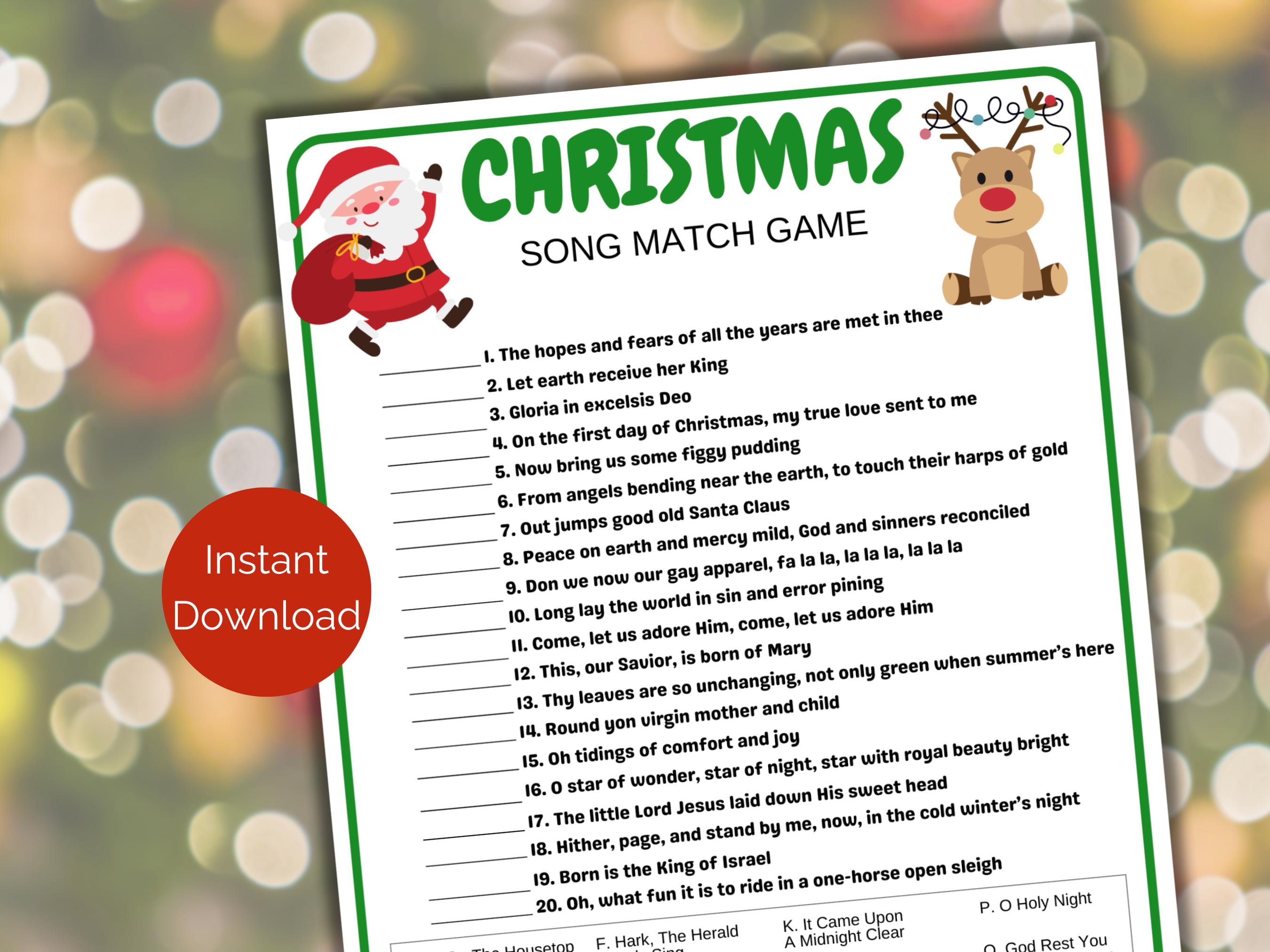 Christmas Carol Match Game, Printable Christmas Song Game, Christmas ...