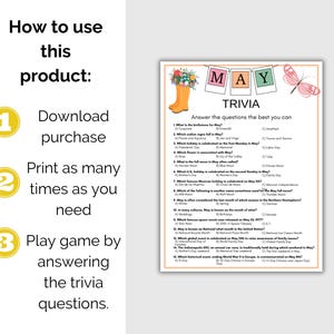 May Trivia Game, May Quiz, Printable Month Party Game, Spring Trivia ...