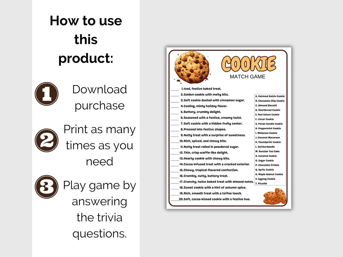 Cookie Match Game, Printable Cookie Exchange Game, Cookie Matchup Game ...