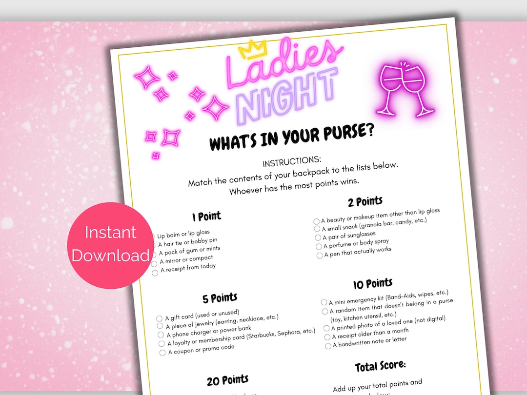 Ladies Night What's in Your Purse, Printable Girls Night Out Game ...