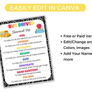 Editable Bus Driver Survival Kit Gift Tags, Bus Driver Appreciation Day ...