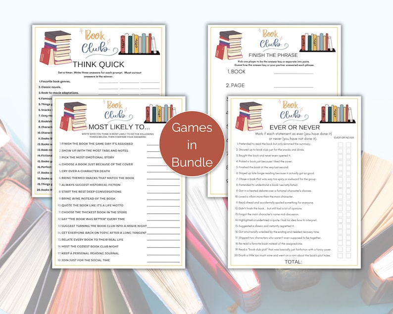 Book Club Game Bundle, 16 Printable Book Club Activities, Book Club ...