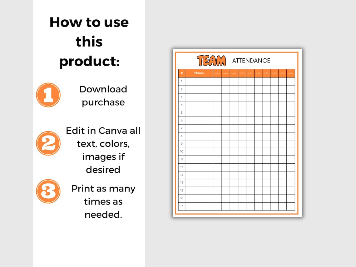 Editable Sports Attendance Sheet, Printable Sports Season Attendance ...
